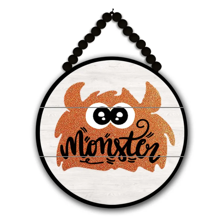 Monster Halloween Welcome Front Door Round Wooden Sign Diy Decoration ...