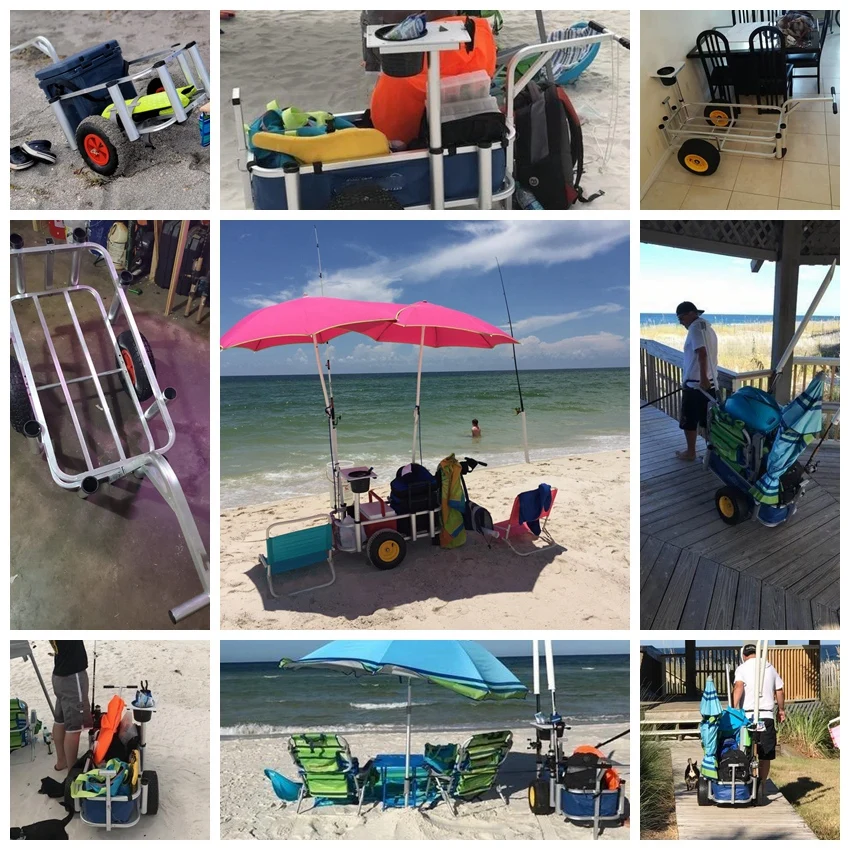 Outdoor Aluminium Trolley - Fishing Beach Cart with 2 Balloon Wheels