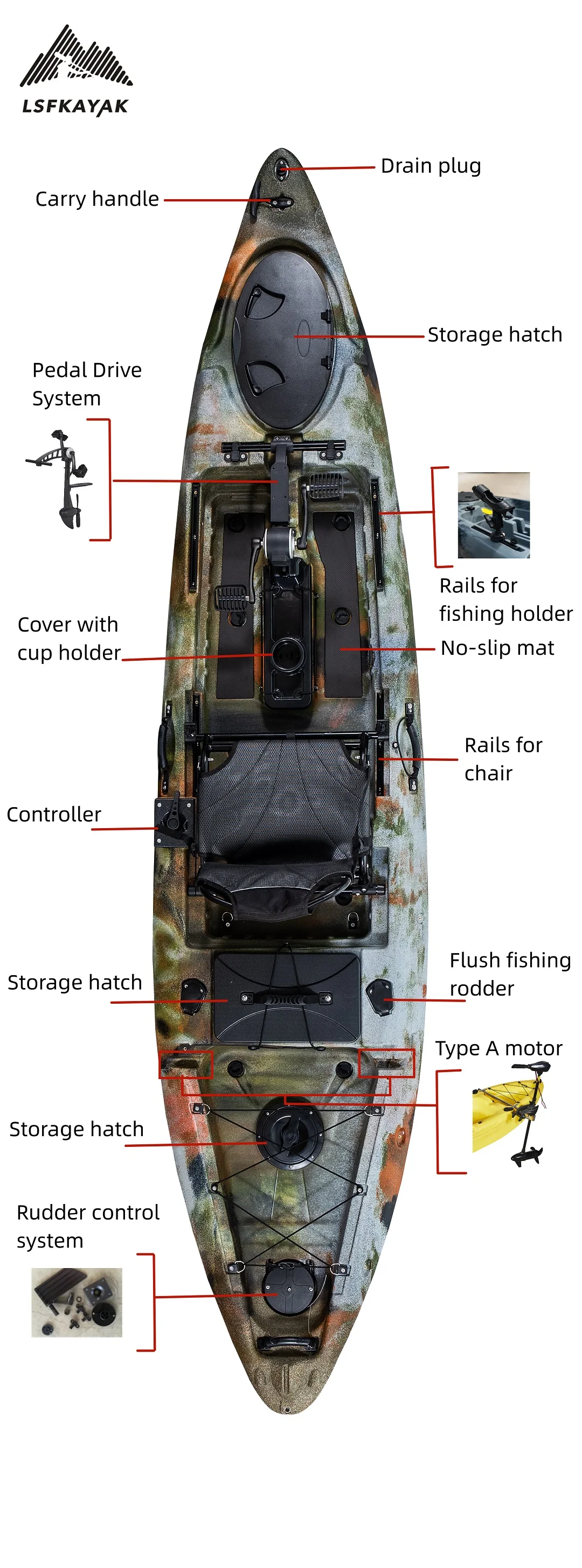 Single Kayak Made in China - 12 Ft Fishing Boat with Motor