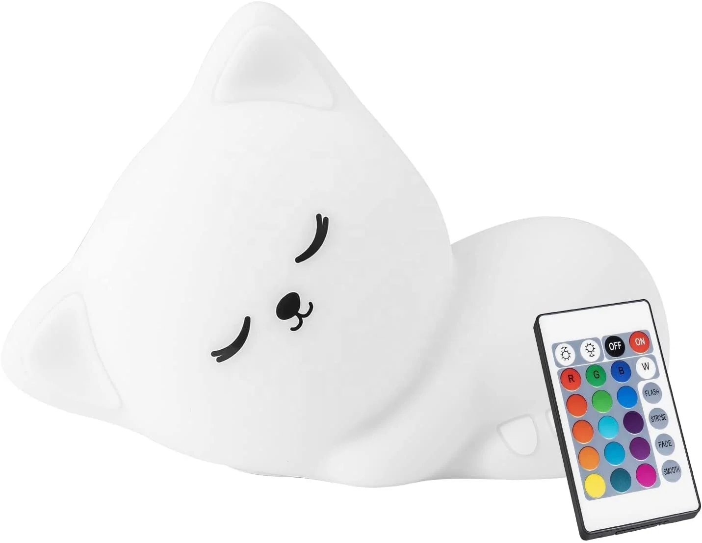 Cute Kitty Night Light With Remote Control Rechargeable Nursery Animal ...