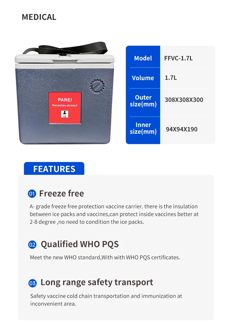 PQS Certified 1.7L Freeze Free Vaccine Cold Box Carrier