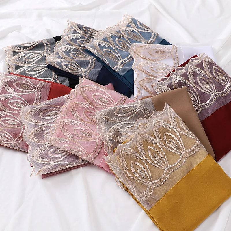 Luxury Lace Chiffon Hijab Muslim Headscarf Wrap Shawl Fashion Modern ...