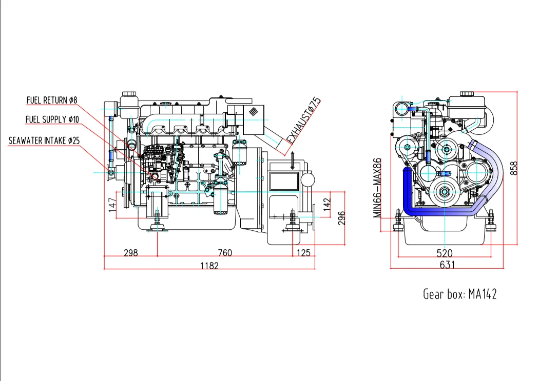 Marine Diesel Engine Tdme-4102 4 Cylinder 70hp Power With Boat Gearbox ...