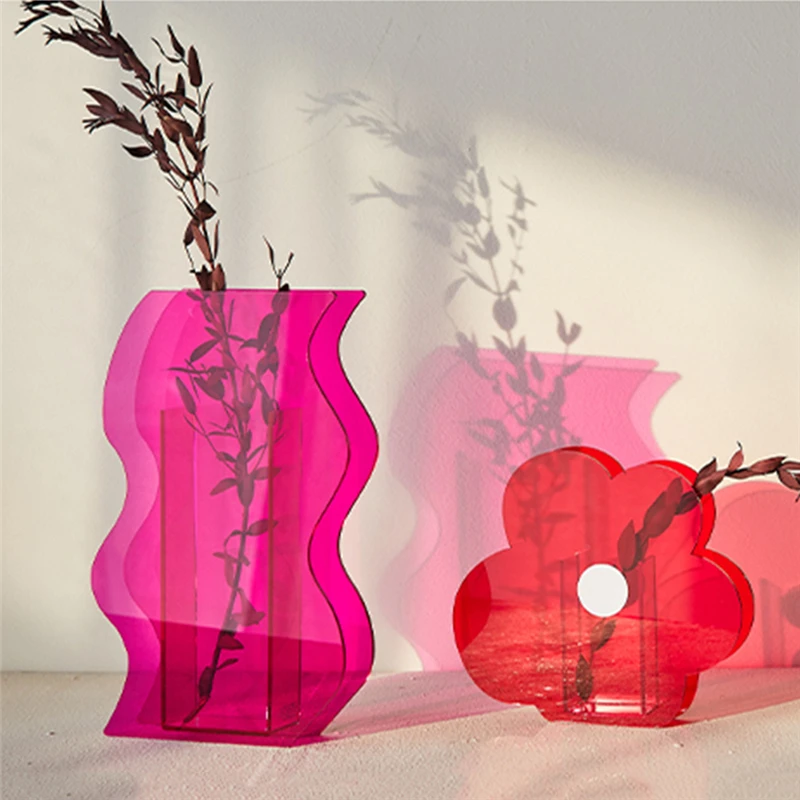 Nordic Colorful Acrylic Vase Sun Dawn Minimalist Geometric Art Vase ...