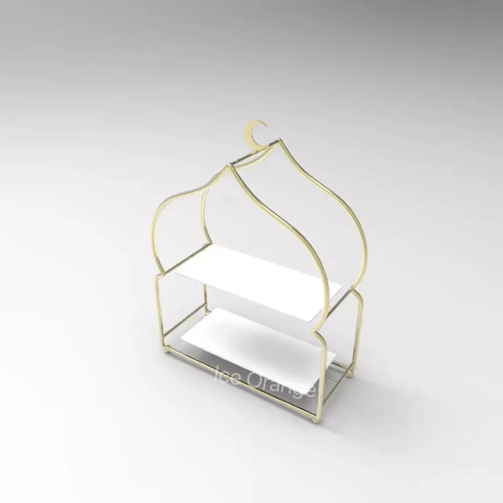 Best Selling 2-tier Dessert Stand Islamic Golden Mosque Shaped Metal ...
