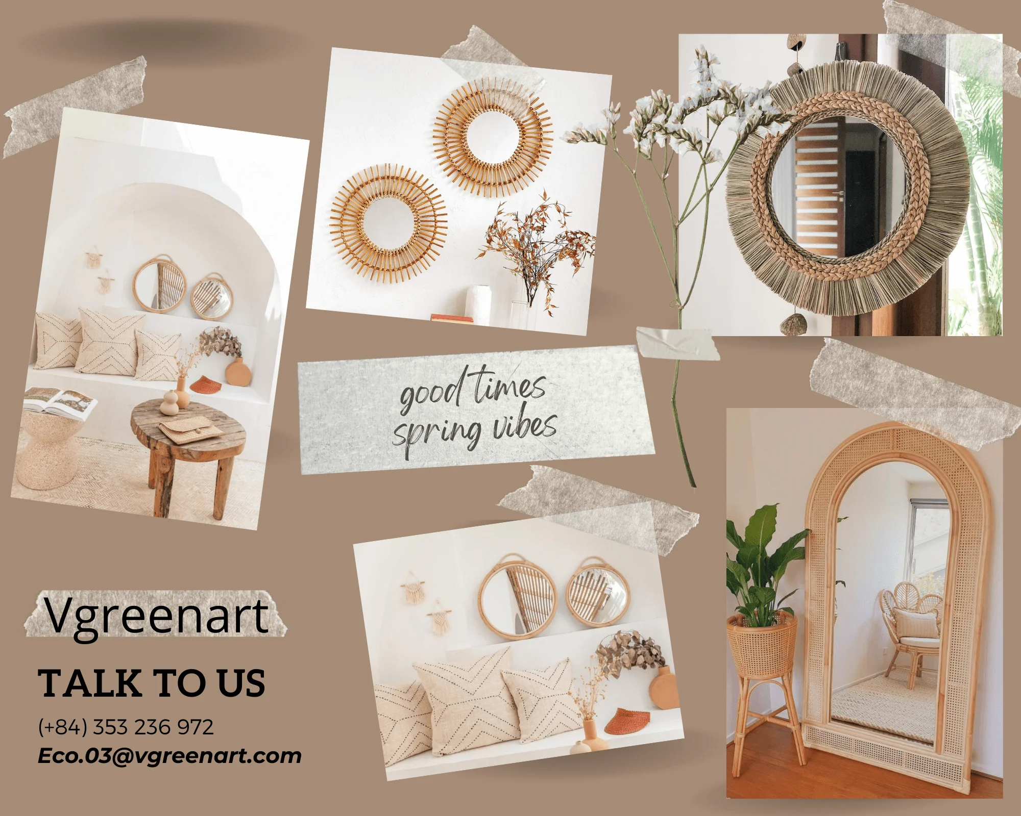 Handmade Natural Rattan Mirror With Natural Color And Simple Rustic ...