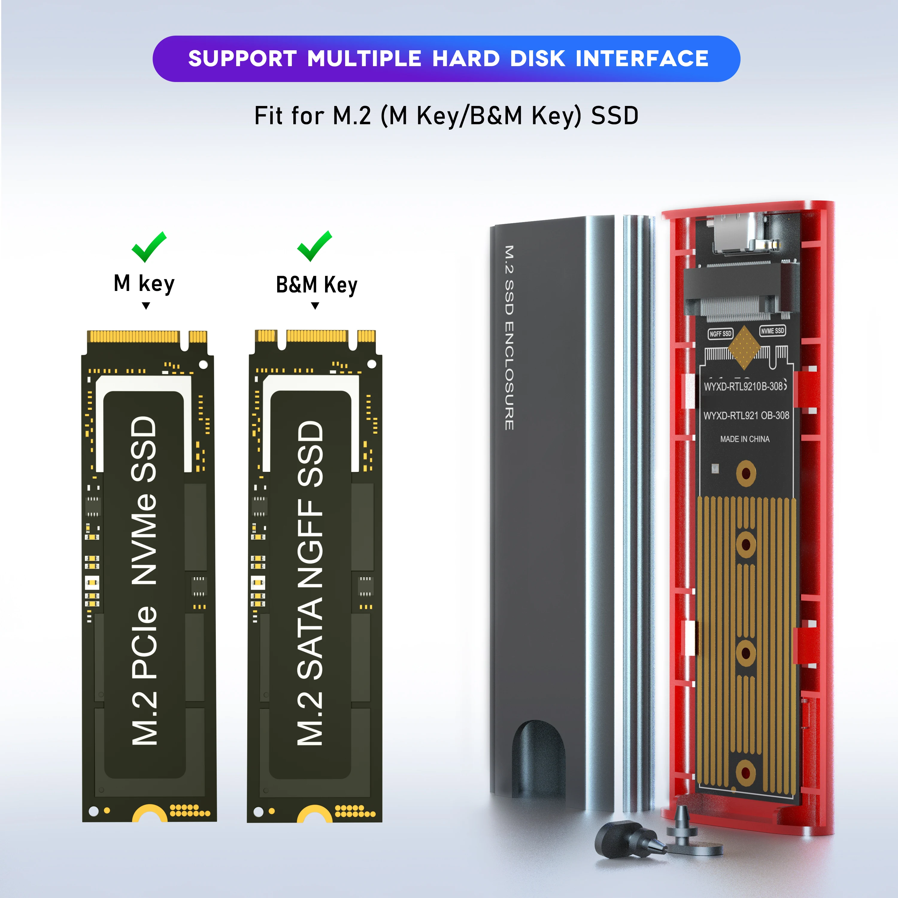 M2 Nvme Ssd Enclosure Pcie Type C Desktop 2 in 1 M.2 Nvme SSD Hard Disk ...