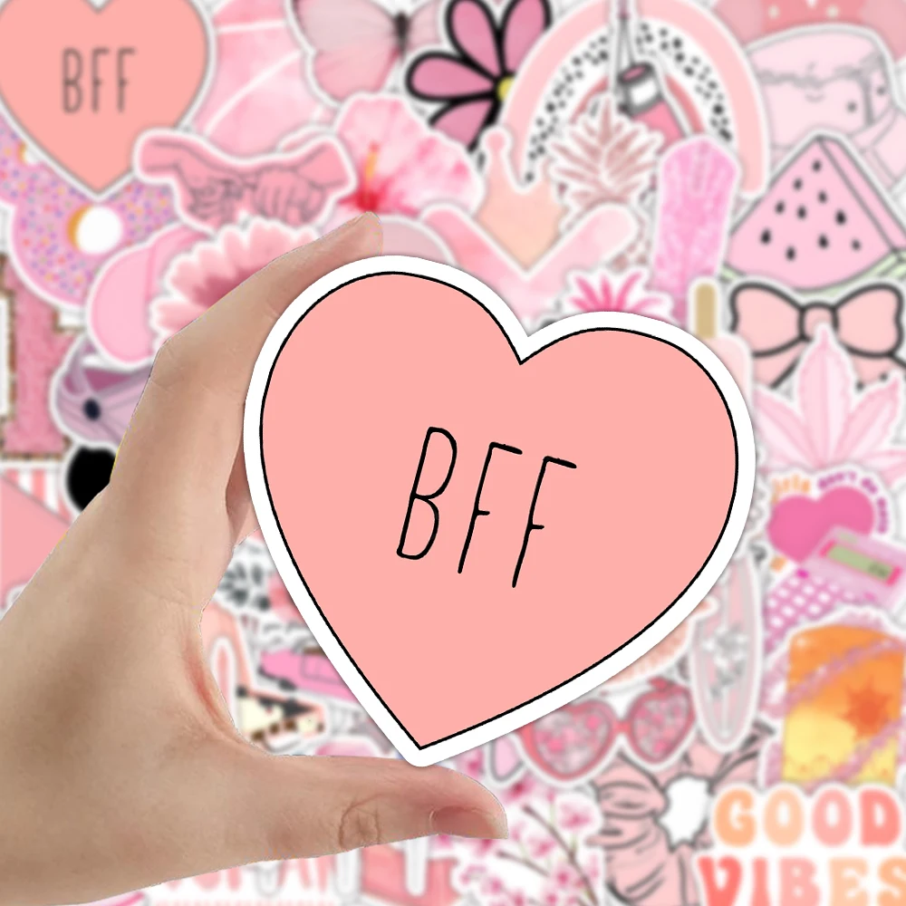 50pcs Pink VSCO Fresh Cute Cartoon Stickers - Eco-friendly