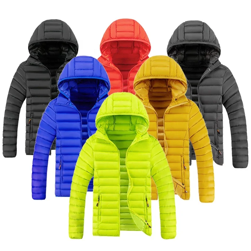 Plus Size Outdoor Lightweight Warm Feather Men Nylon Black Hooded ...