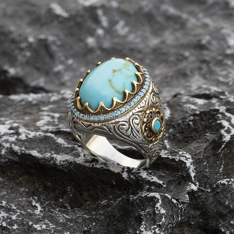 925 Sterling Silver Rings For Men With Big Stone Vintage Handmade ...
