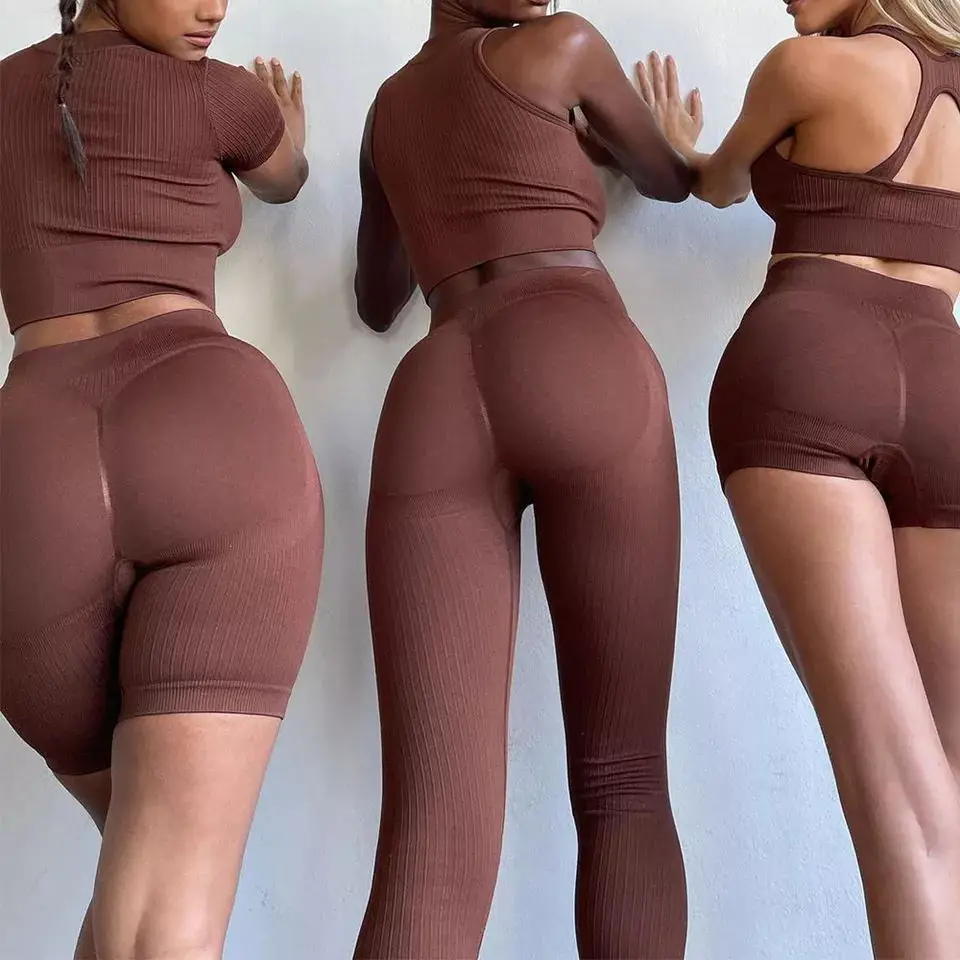 Women Gym Fitness Set 2/3/4/5/6 Piece Seamless Sports Leggings Shorts Bra Top Activewear Gym ...