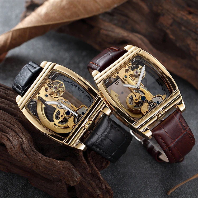 SHENHUA 9870L Automatic Men's Mechanical Dress Watch, Skeleton Gold ...