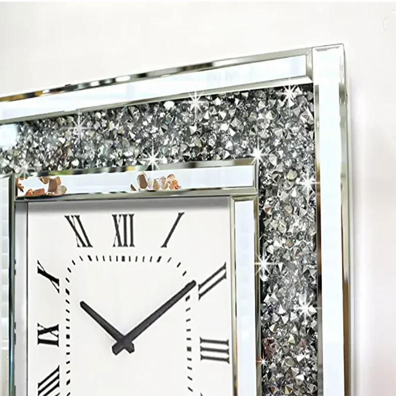 New Crush Diamond Mirrored Square Decorative Mirror Wall Clock For Home ...