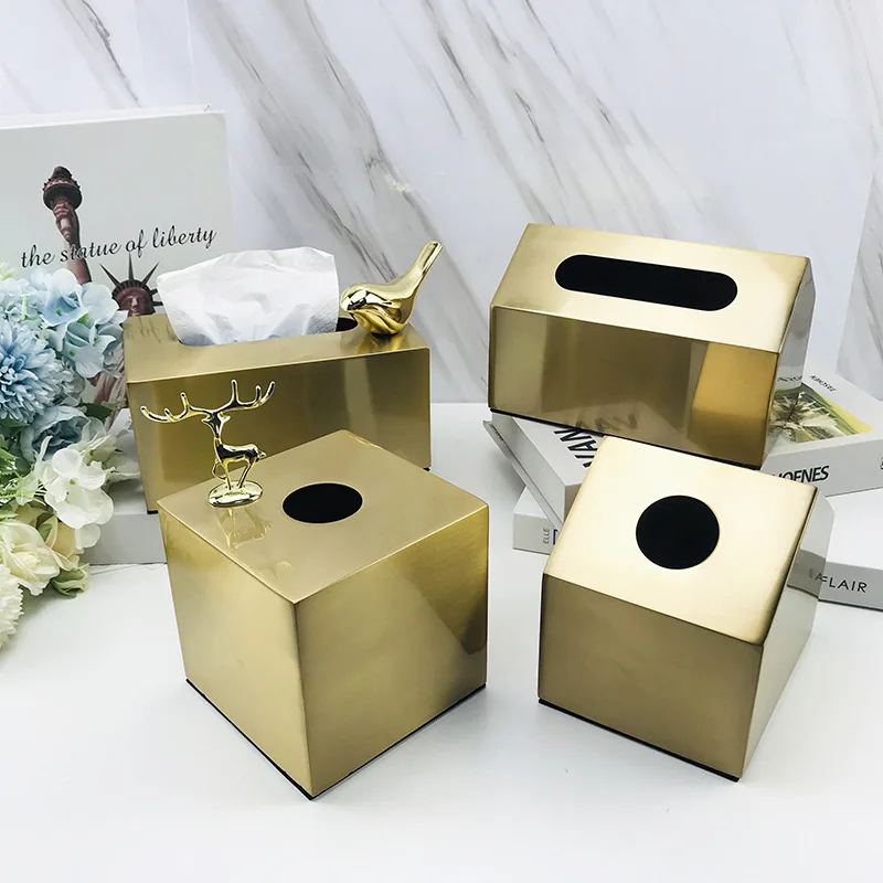 Luxury Rectangular Gold Tissue Box Brass Metal European Household Paper ...