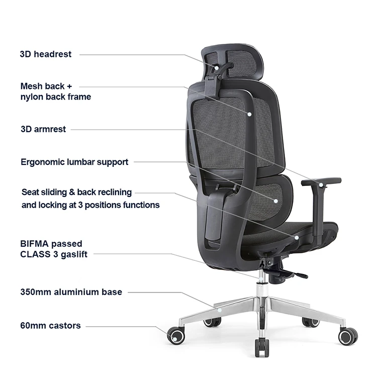 Ergonomic Office Chair Adjustable Lumbar Support Rotating Mesh Computer ...