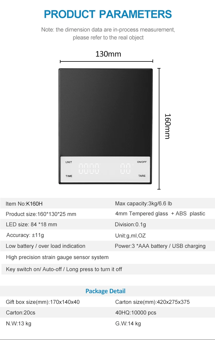 High Accuracy 3KG LCD Electronic Coffee Food Weight Scales