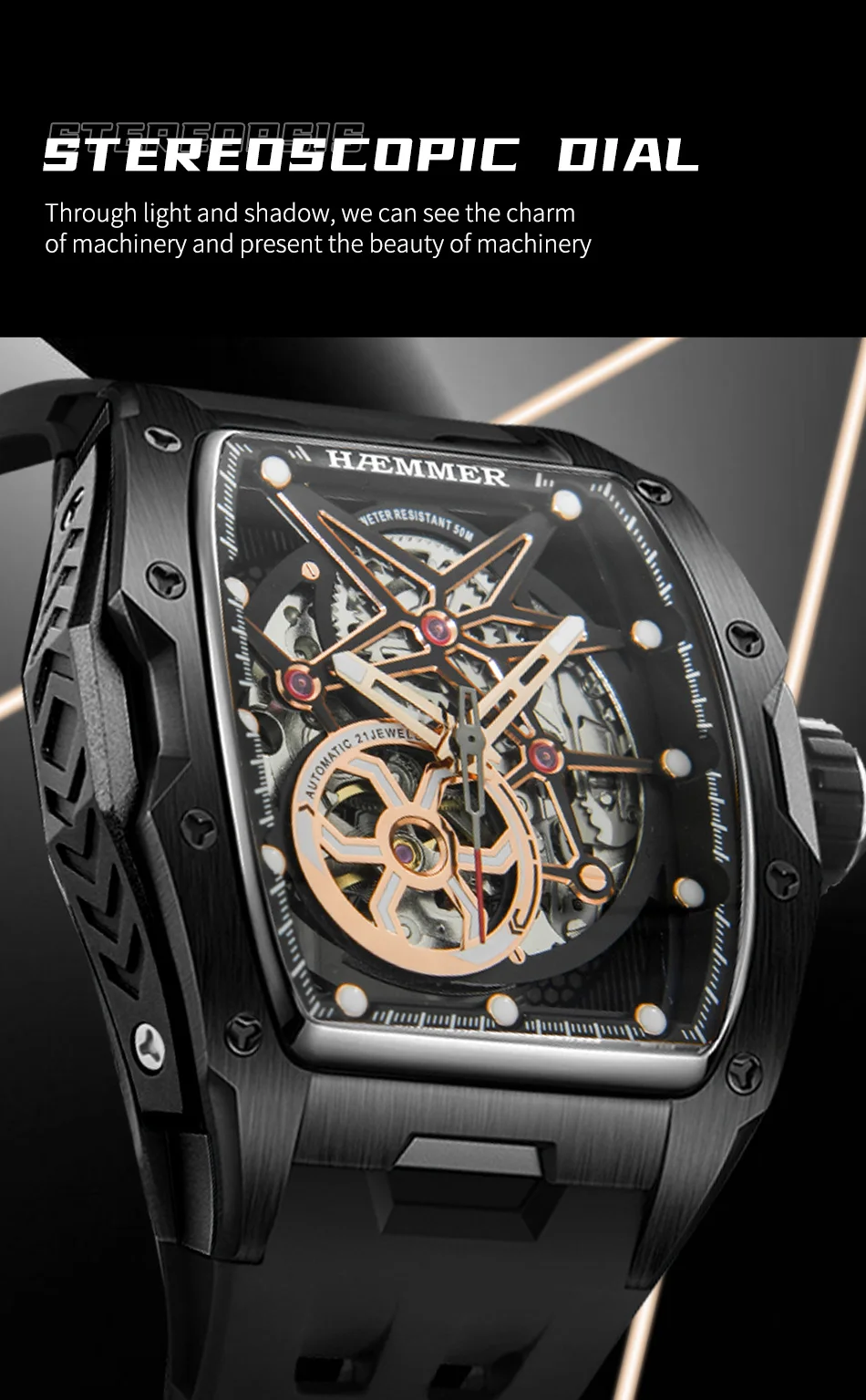 Haemmer 5032 Waterproof Skeleton Luxury Mechanical Watch