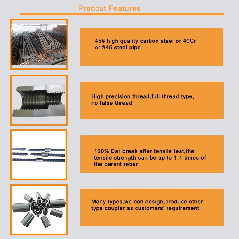 Modern Design Carbon Steel Couplers for Rebar in Office Buildings