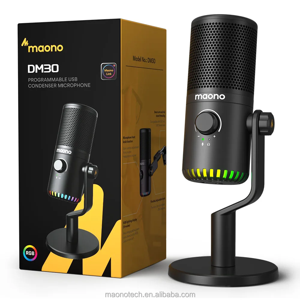 Maono Rgb Gaming Microphone Support Programming 3-in-1 Mic Knob Desktop ...