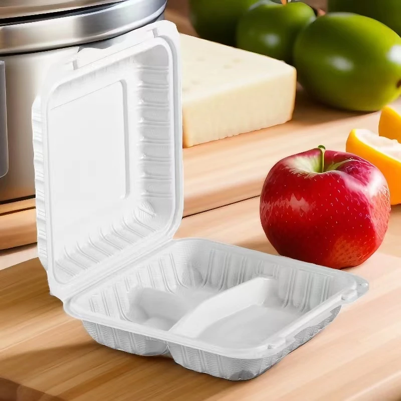 White Hinged Microwaveable Foldable Clamshell Disposable Takeout Thick ...