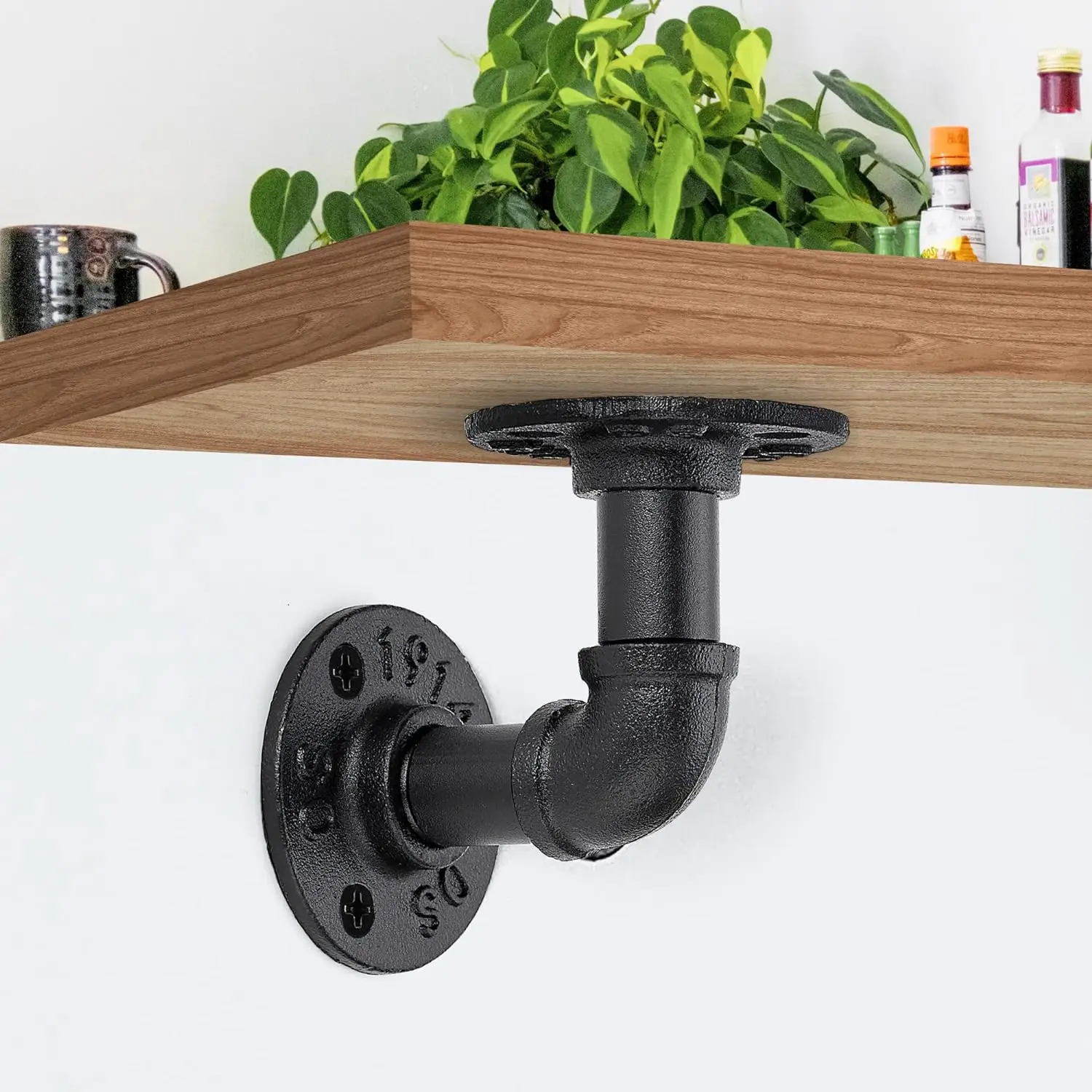Black Pipe Industrial Floating Shelf Bracket Heavy Duty Plumbing Pipe ...