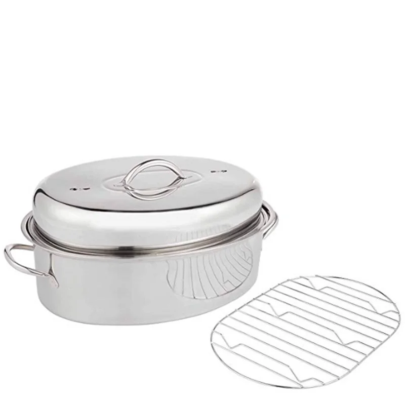 Stainless Steel Roasting Pan Oval Roaster Pans 3 Pieces Turkey Baking ...
