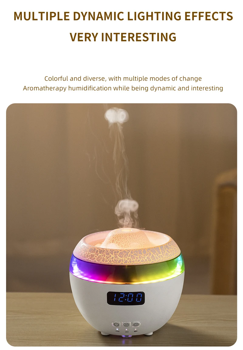 2024 New Flame Aroma Diffuser Humidificador With Clock Dynamic Lighting ...