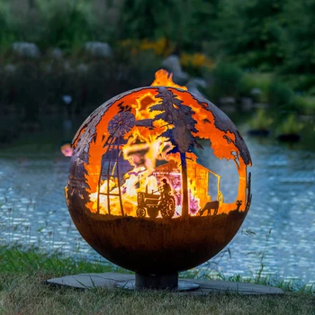 Modern Outdoor Landscape Steel Sphere Fire Pit Bowl Patio Heater ...