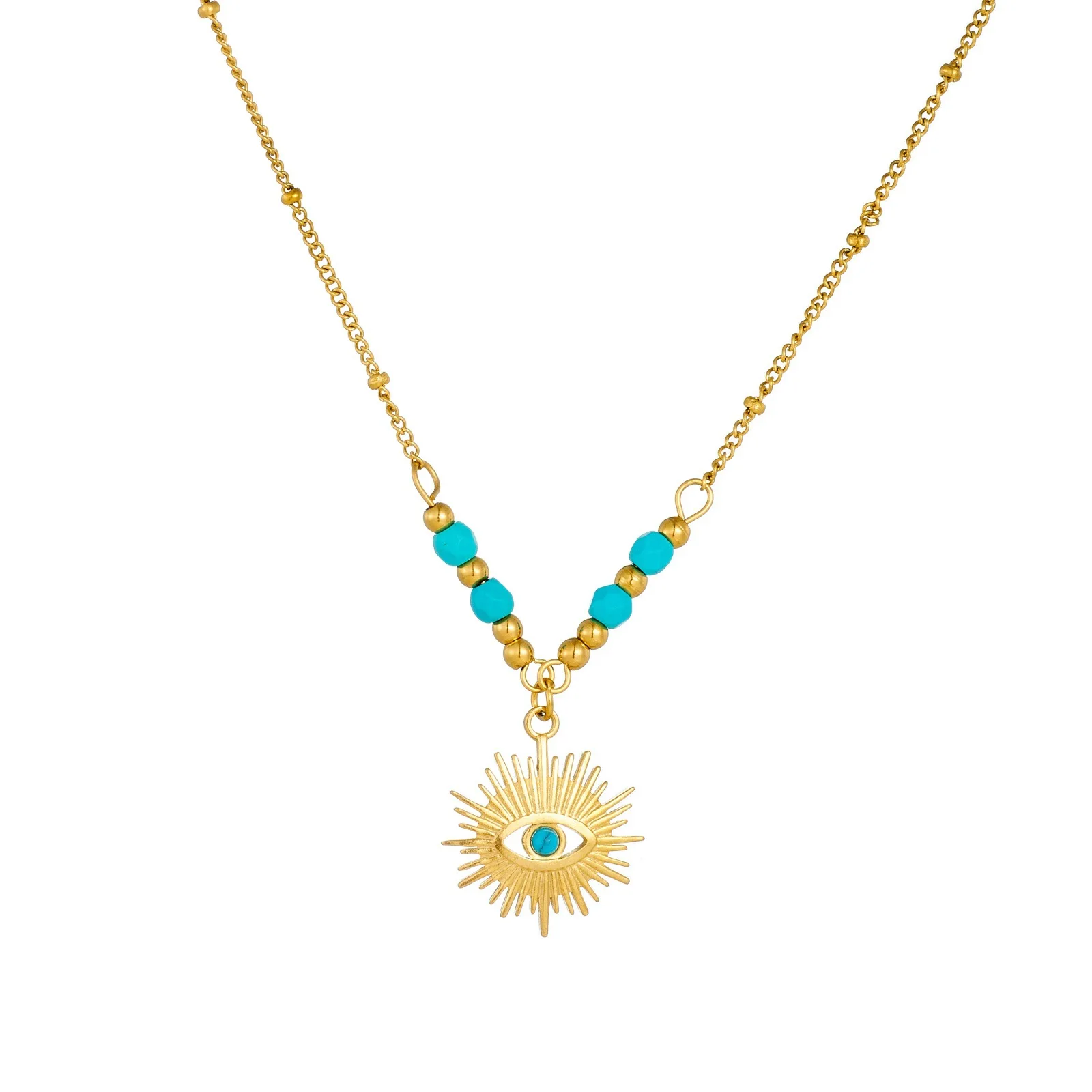 Retro Fashion Turquoise Beaded Jewelry Set Gold-Plated Stainless Steel ...