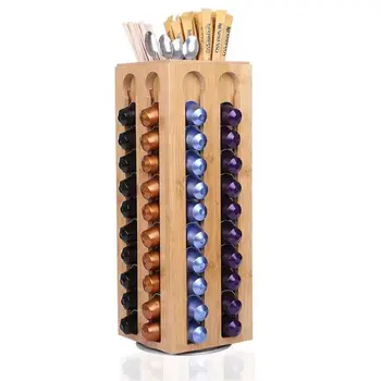 Eco- Friendly Rotating Solid Bamboo Coffee Capsule Storage Organizer ...