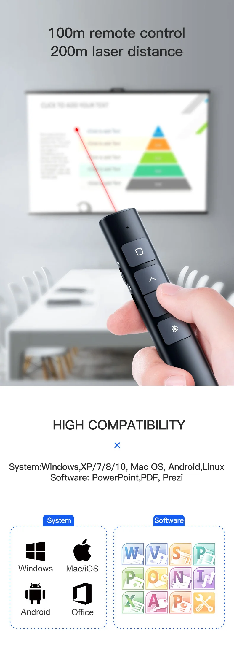 2.4 Ghz Wireless Presenter With Red Pointers Pen Usb Rf Remote Control Pointer Rechargeable ...