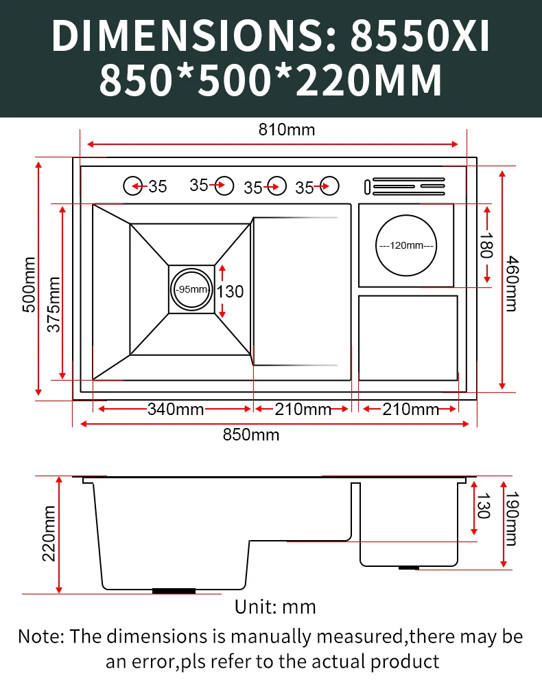 Kitchen Sink Stepped Nano Black Stainless Steel Basin