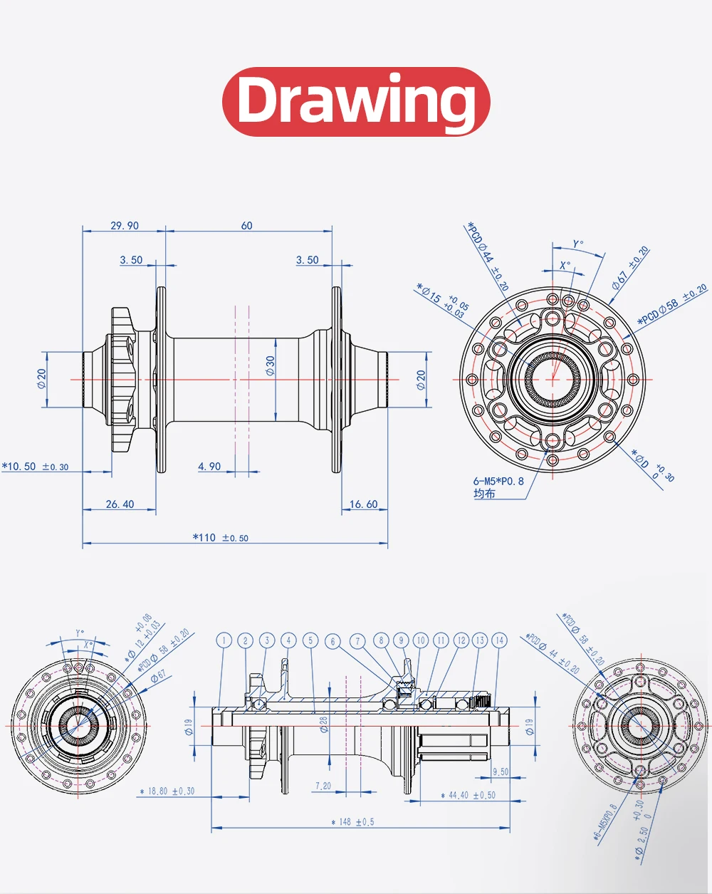 Mt-009fa/ra 32 Holes Mtb Bicycle Hub 6 Claws 3 Teeth 114 Ring Boost ...