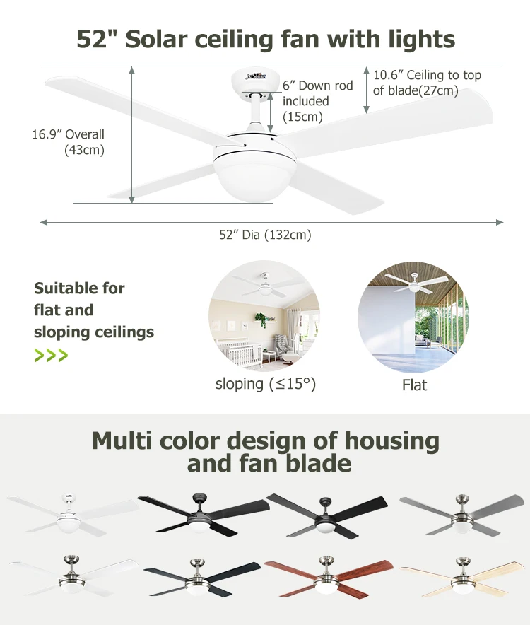 1stshine Led Ceiling Fan 24v Solar Power Energy Efficient Dimmable ...