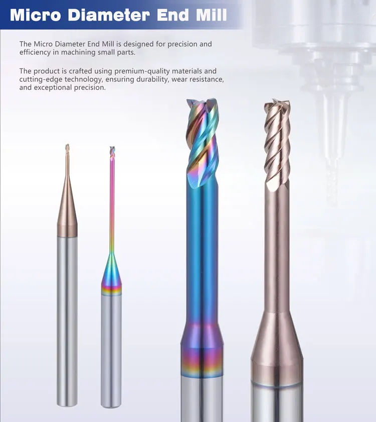 Micro Diameter Carbide End Mill Hrc60 Deep Groove Dlc Flat Endmill Milling Cutter Tools 0.1mm 0 ...