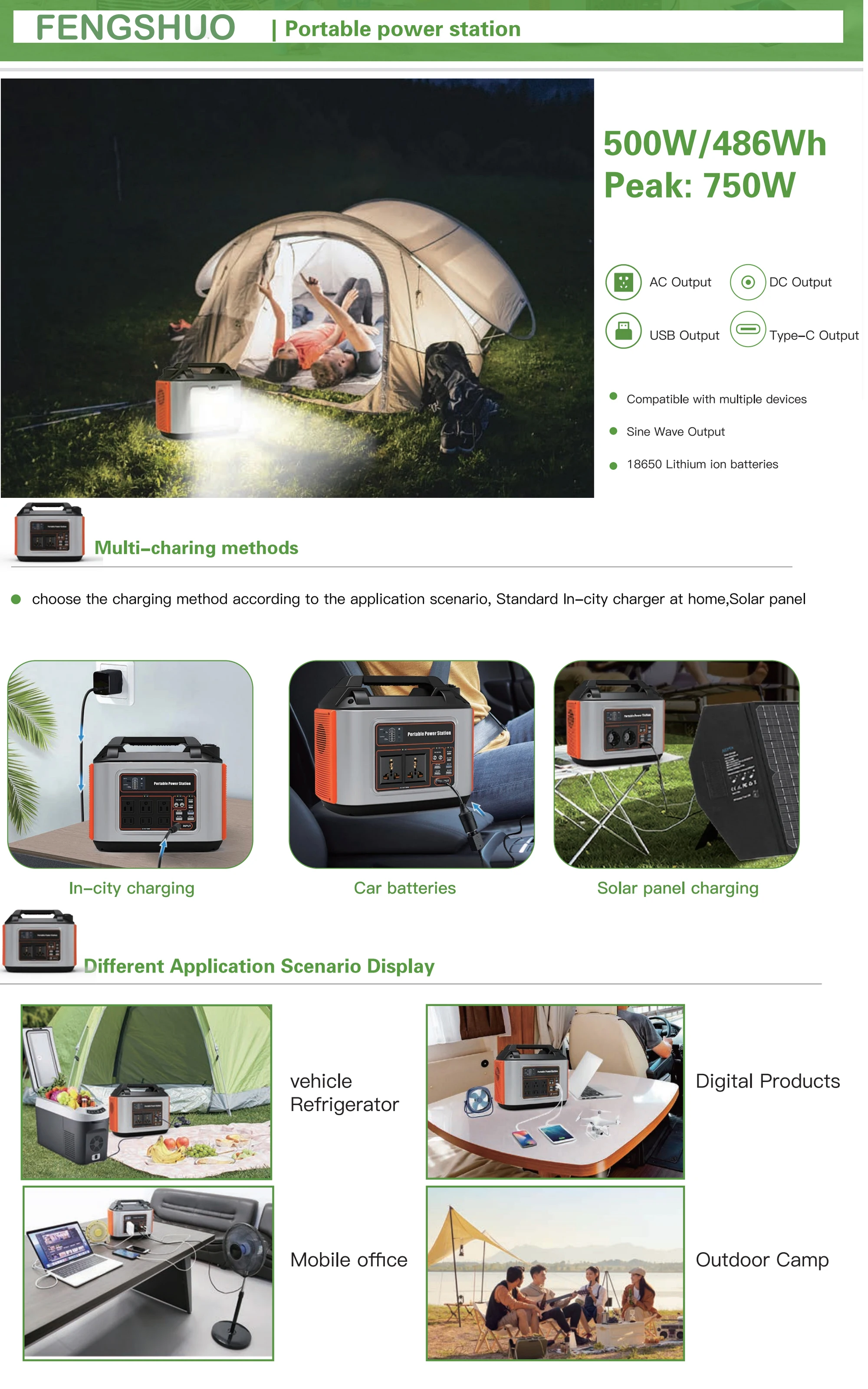 Waterproof Camping Solar Portable Power Station Generator 500w Portable ...