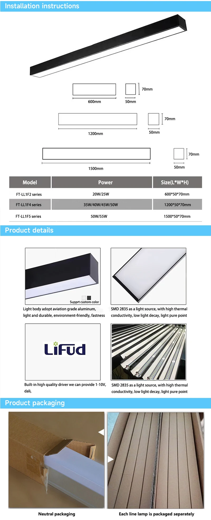 Modern Linear Led Light Indoor Linear LED Light Pendant Ceiling 20w 35w ...