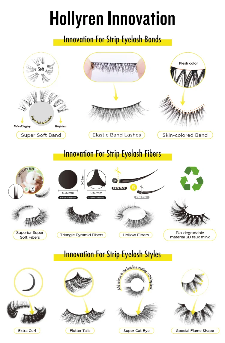 Hollyren Mimic Hand Tied Demi Wispy Natural Lashes Clear Band Superfine ...