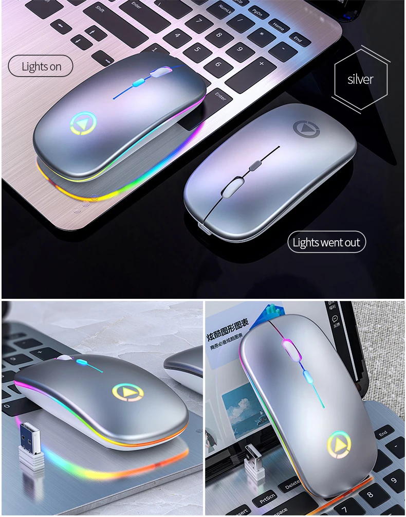 A2 RGB Wireless Ergonomic Mouse - Rechargeable, Silent & Backlit USB ...