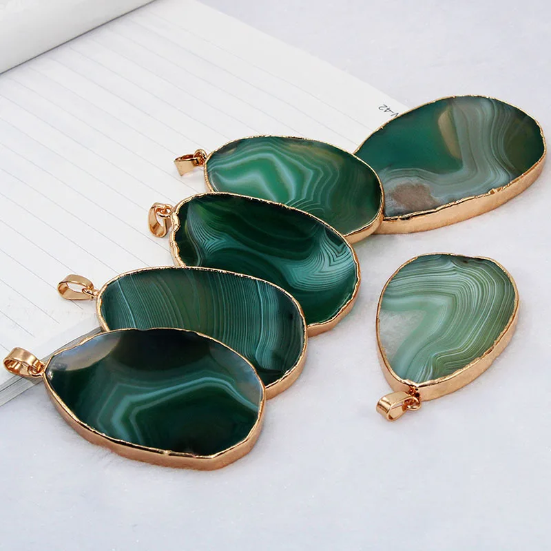 Agate Natural Stone Pendant Gold Plated Raw Stone Agate Slices Crystal ...