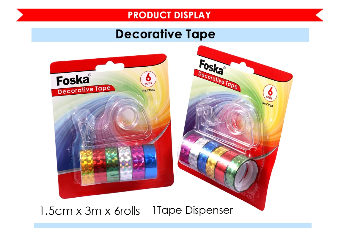 Foska Stationery Colorful Adhesive Diy Washi Packing Tape With ...