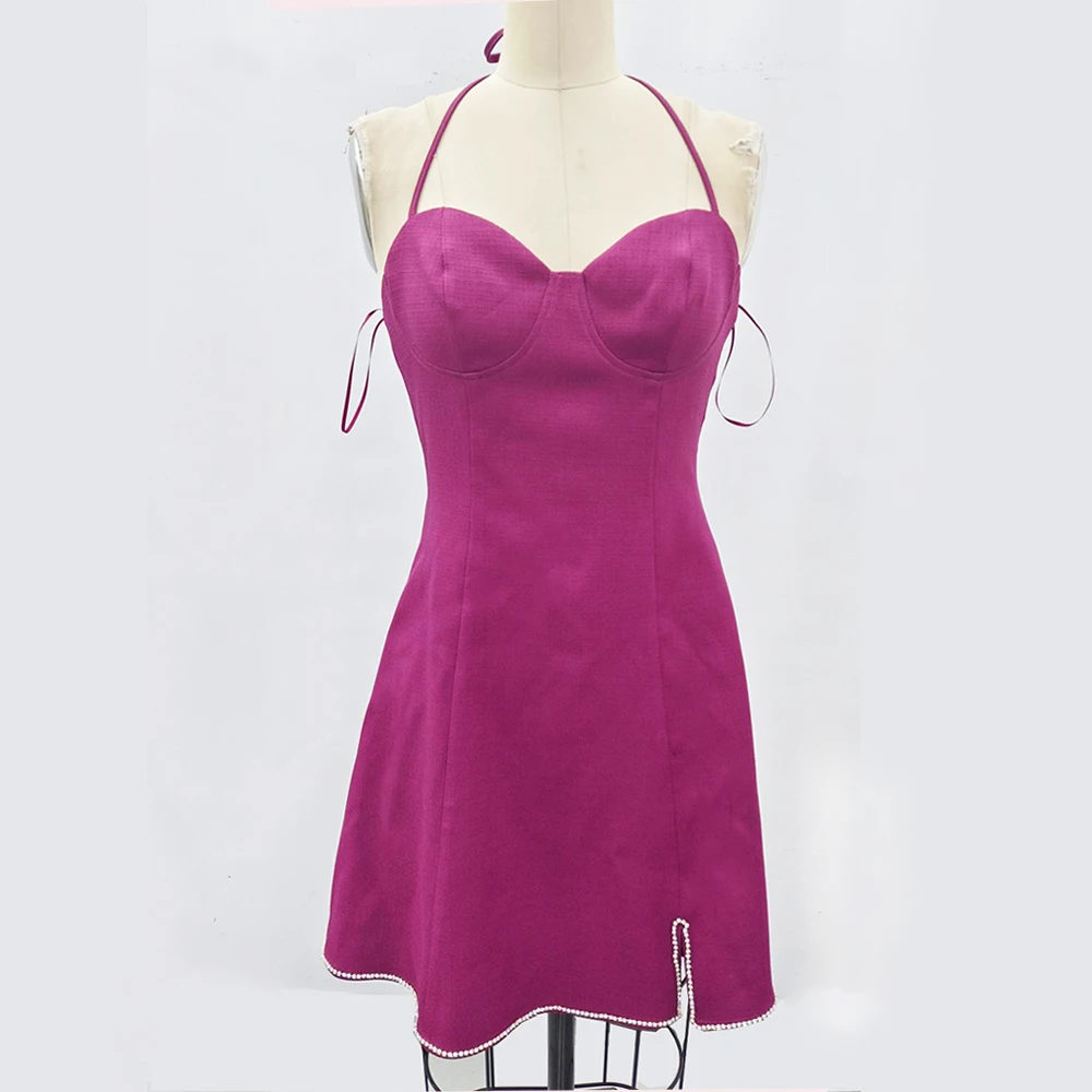 Nite Evening Party Sexy Red Linen Solid Dresses Lady Elegant Mini ...