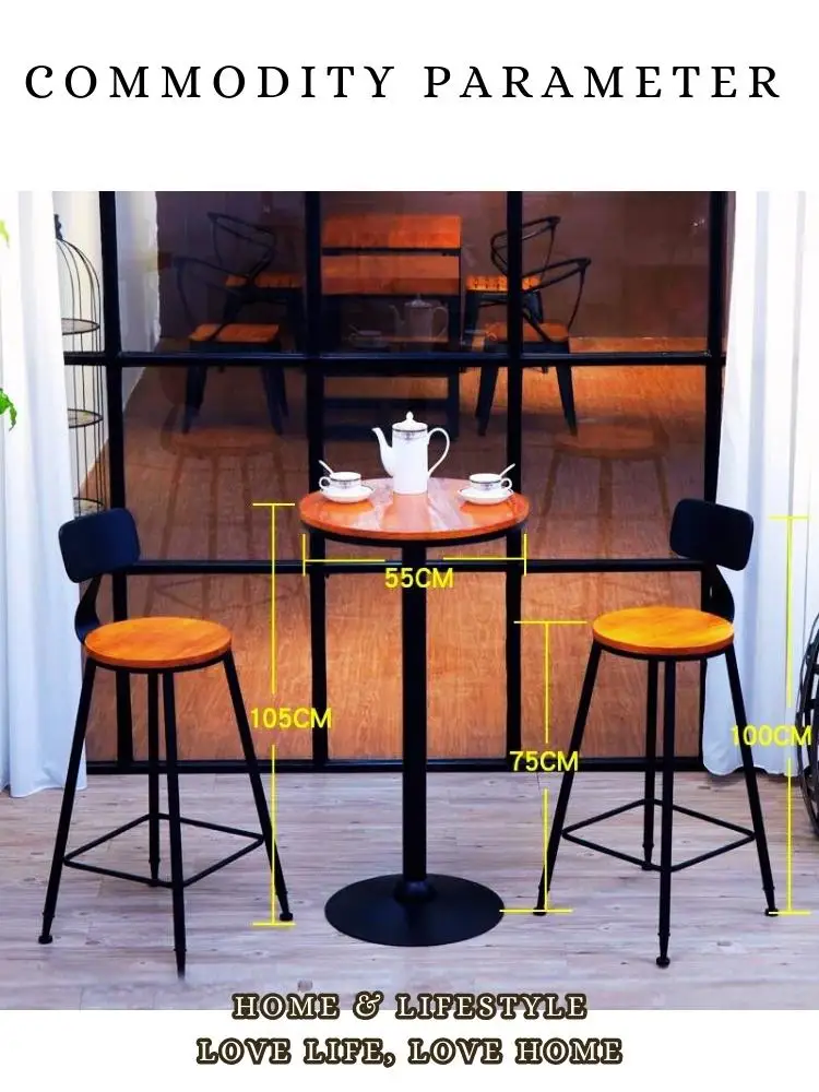 High Bar Table Chair Sets Metal Modern Commercial Furniture Industrial ...