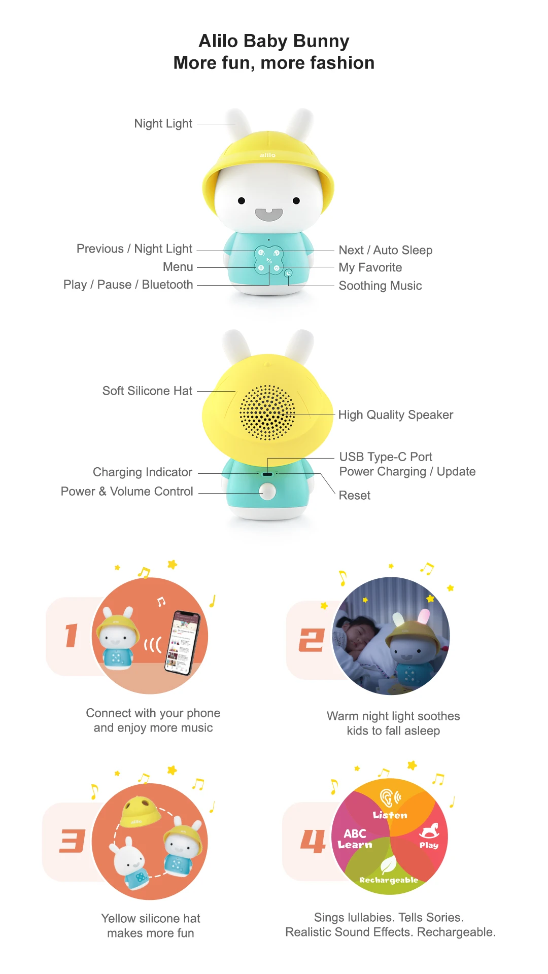 Alilo Kids Audio Player,Imagination Building,Listening Experience For Stories,Music,Sleep ...