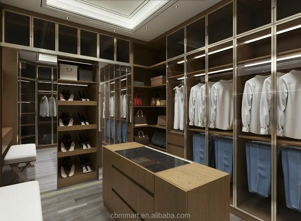 Modern U Shaped High Quality Wardrobes with LED Light
