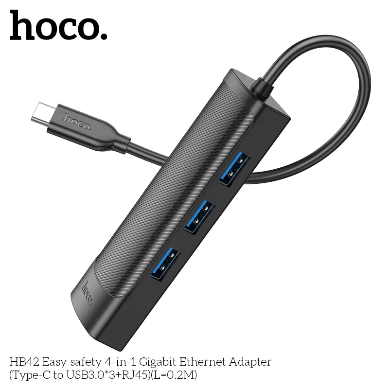 Hoco Hb42 Easy Safety 4-in-1 Usb To Usb3.0*3+rj45 L 1.2m Gigabit ...