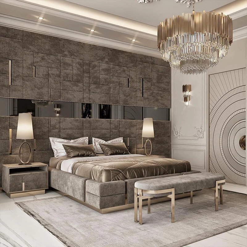 Italian High Box Bed Luxury Master Bedroom Furniture Set High End King ...