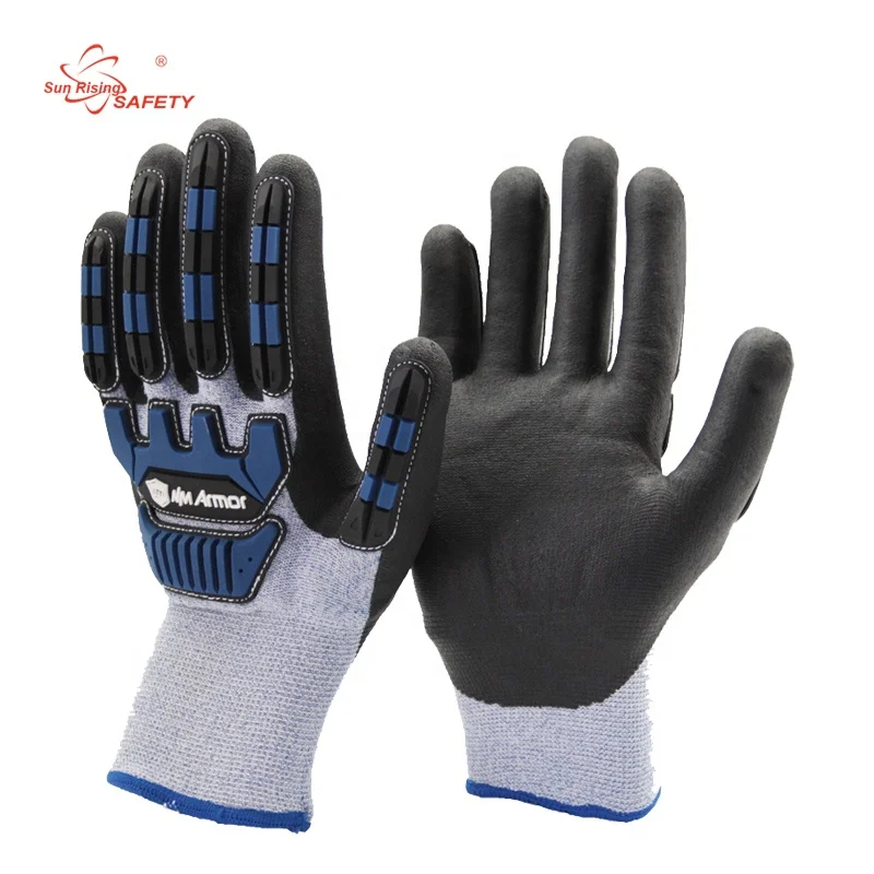 SRsafety ANSI A5 Cut Resistant Work Gloves Custom Micro Foam Nitrile Coated Gloves Impact Warm ...