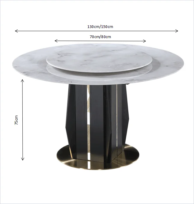Modern Round Rotating Dining Table Stainless Steel Dining Room Marble ...