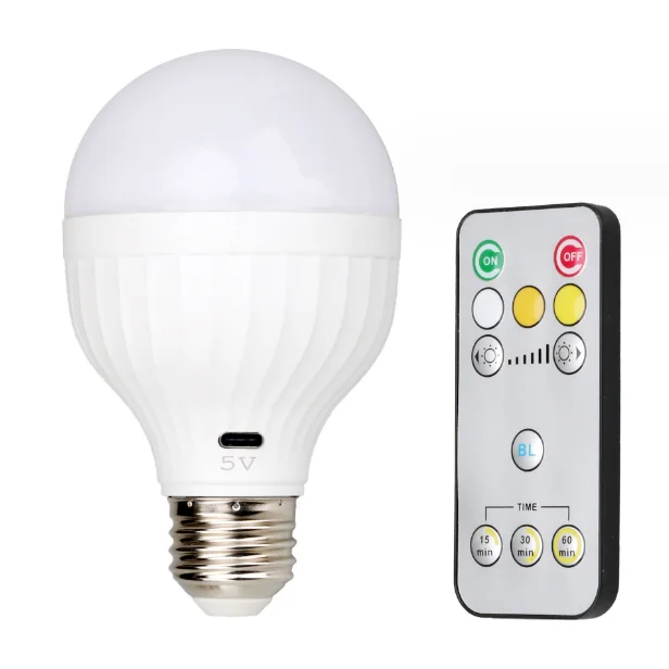 7w Usb C Rechargeable Led Light Bulb With Remote Control Power Failure ...